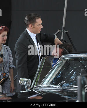 Tom Hardy films scenes for his new film 'Legend' on the Cedra Court ...