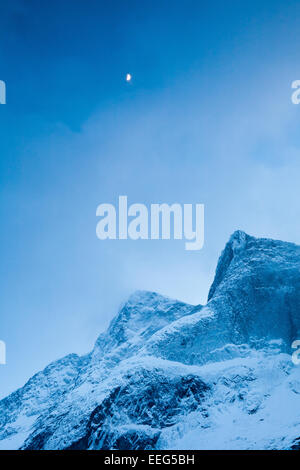 Blue hour and winter in the Romsdalen valley, Møre og Romsdalen, Norway ...
