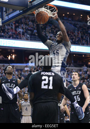 Georgetown guard Jabril Trawick (55) fouls DePaul forward Sandi Marcius ...