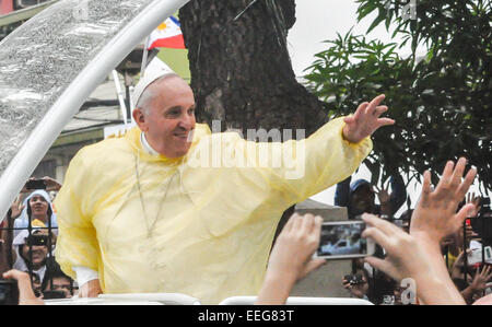 Manila, Phillipines. 18th Jan, 2015. Pope Francis in his pope mobile ...