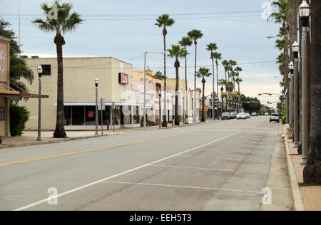 Downtown Weslaco, Texas on a cloudy, overcast, gray Sunday morning when ...