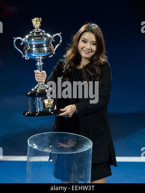 Australian Open Champion Li Na poses with her trophy at the Brighton ...