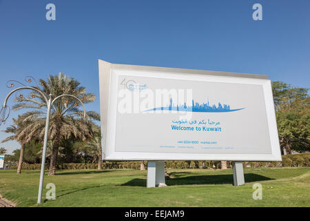 Welcome to Kuwait sign outside of the Kuwait International Airport ...