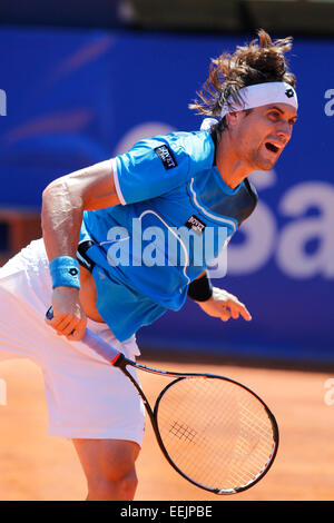 Spanish tennis player David Ferrer about to smash his racket against ...