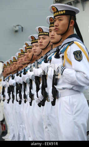 Chinese marines on board the dock landing ship 'Chang Beishan' of the ...