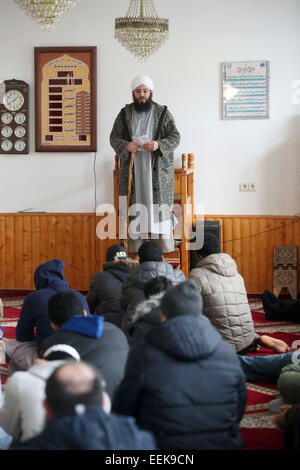 Gera, Germany. 16th Jan, 2015. Muslims of various nationalities pray in ...