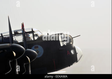 The gun turret and cockpit of an airworthy Avro Lancaster bomber in ...
