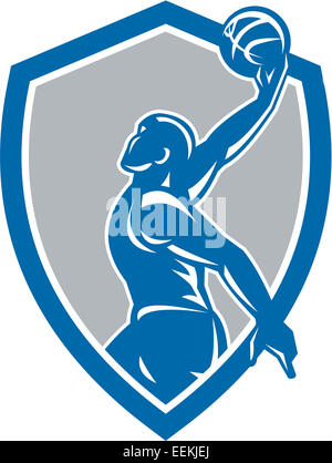 Illustration of a basketball player arm stretched dunking ball set ...