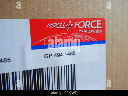 A Parcel Force bar code on package Stock Photo - Alamy