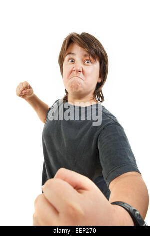 bad bully chubby child kid or boy angry and aggressive in fight ...