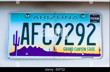 A closeup of Arizona state license plate on a red car Stock Photo - Alamy