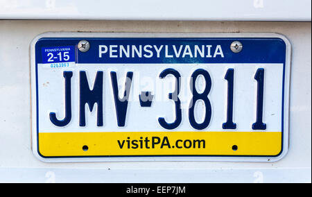 Close up of Pennsylvania License Plate on Cadillac classic car parked ...
