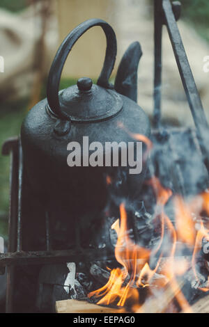 Campfire cooking using traditional medieval methods Stock Photo - Alamy