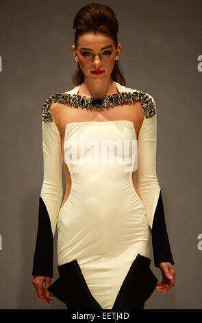 Potsdam, Germany. 20th Jan, 2015. A model presents a design of Israeli ...