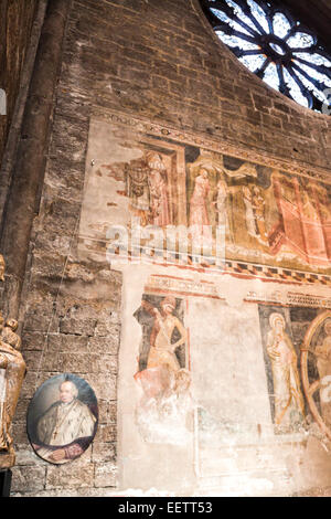 Ancient mural of Jesus Christ, a romanesque wall-painting in Bjaresjo ...