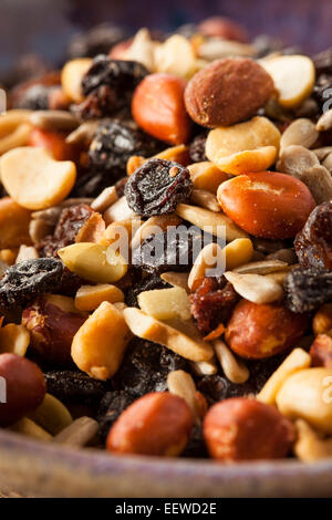 Raw Trail Mix with Nuts and Fruits in a Bowl, side view Stock Photo - Alamy