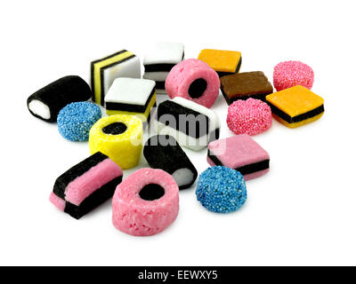 Pink and orange coloured liquorice allsorts, invented by Basset's. Also ...