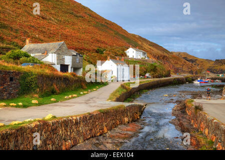Boscastle village fishing port Cornwall England Botreaux Castle harbour ...