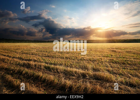 sunset with clouds over field at autumn Stock Photo - Alamy