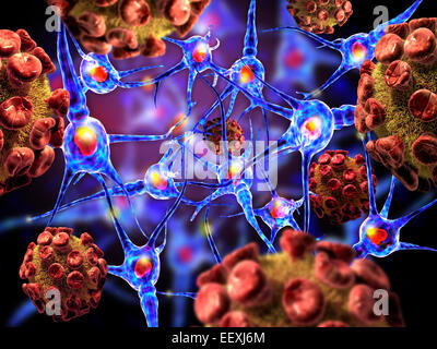 3d illustration of viruses attacking nerve cells Stock Photo - Alamy