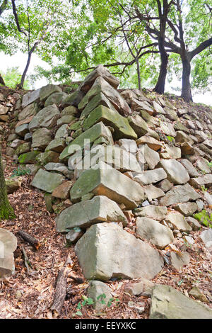 Stone walls, the only survived structure of Busan castle in Busan town ...