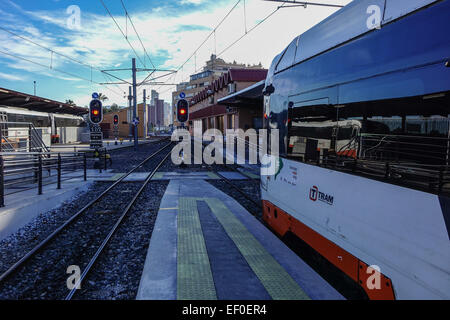 Spain Benidorm train station Alicante Metropolitan electric TRAM at the ...
