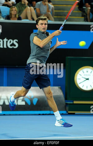Melbourne, Australia. 24th Jan, 2015. Novak Djokovic of Serbia returns ...