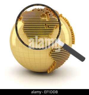 Globe with magnifying glass, economy outlook concept Stock Photo - Alamy