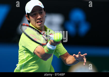 Melbourne, Australia. Nishikori defeated David Ferrer (ESP) in 3 sets ...