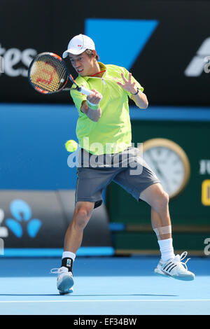Melbourne, Australia. Nishikori defeated David Ferrer (ESP) in 3 sets ...