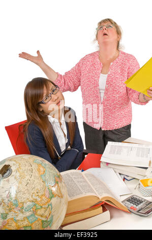 Female teacher reprimanding a female student Stock Photo - Alamy