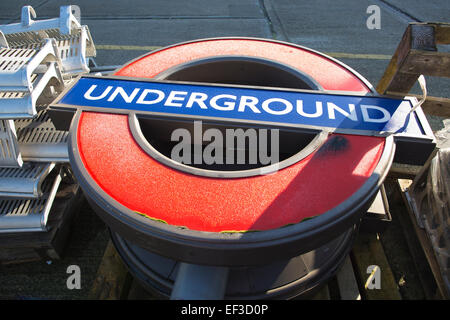 London Underground Acton Town tube station sign on the empty platform ...