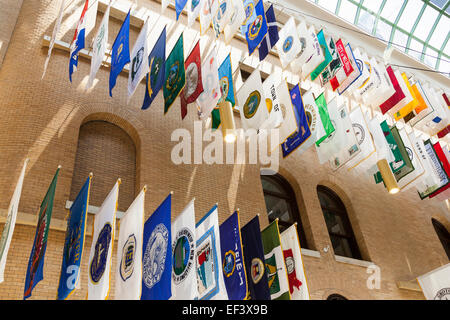 All American flags hanging in the Hall of Flags in Terminal 3 at ...