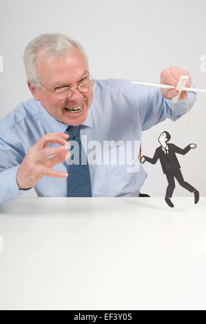 Happy dancing mature businessman with grey hair and beard in formal ...