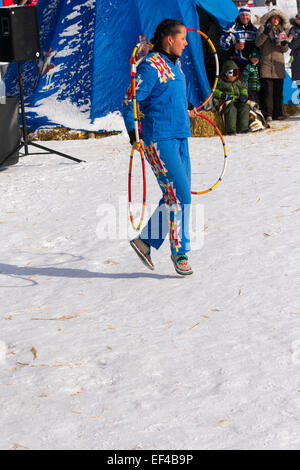 First Nations dancer in traditional dress, at a pow wow ceremony ...