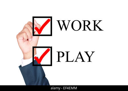 Check list concept. Businessman tick off questionnaire, survey, test ...