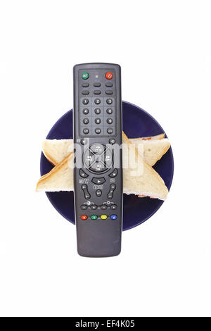 new universal remote control with sandwiches on white background Stock ...
