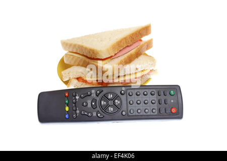 new universal remote control with sandwiches on white background Stock ...