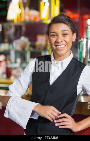Portrait of beautiful young barmaid woman at creative cafe Stock Photo ...