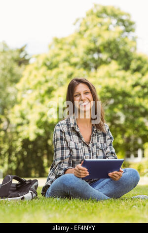 smiling student girl with tablet pc Stock Photo - Alamy