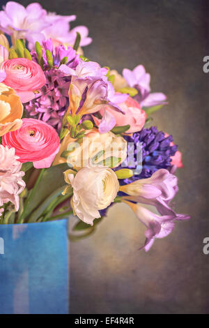 a bunch of freesias, tulips, ranunculus and hyacinths Stock Photo - Alamy