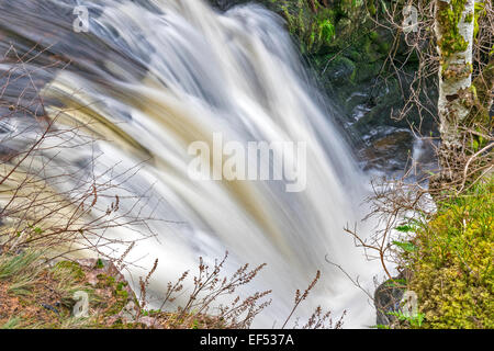 ABERLOUR STREAM OR BURN THE WATERFALL IN FULL FLOOD IN JANUARY SCOTLAND ...