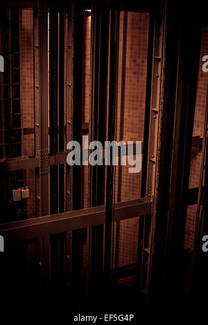 Open elevator lift shaft. Modern architecture with transparent ceiling ...