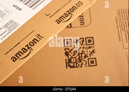 Amazon cardboard packages Stock Photo - Alamy