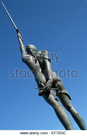 View of "Verity" sculpture by Damien Hurst in Ilfracombe harbour ...