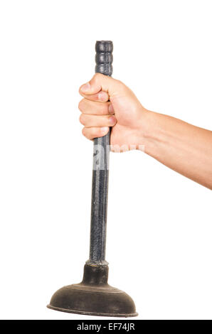 Hand holding white plastic pipes against a background of more pipes ...