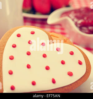 Breakfast table set for valentine's breakfast Stock Photo - Alamy