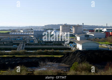 Water treatment works, Rover Way, Cardiff, South Wales, UK Stock Photo ...