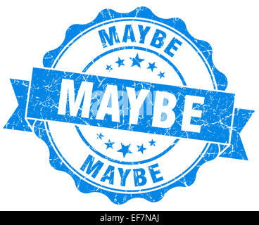 maybe blue round grunge stamp on white Stock Photo - Alamy