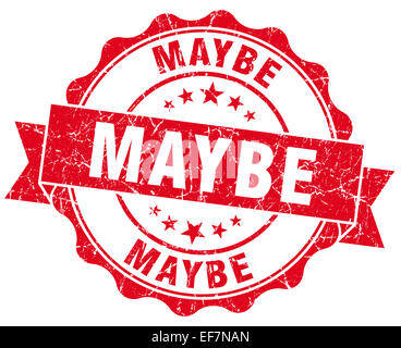 maybe red grungy stamp on white background Stock Photo - Alamy